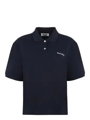 Miu Miu Miu Miu Cotton Piquet Polo Shirt Blue