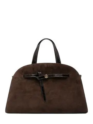 Tory Burch Tory Burch Romy Suede Leather Boston Bag Brown