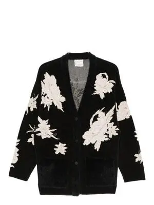 FORTE_FORTE Jacquard Embroidered Cardigan - Black
