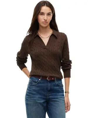 TOMMY HILFIGER Tommy Hilfiger Open Placket Cable Knit Polo Sweater
