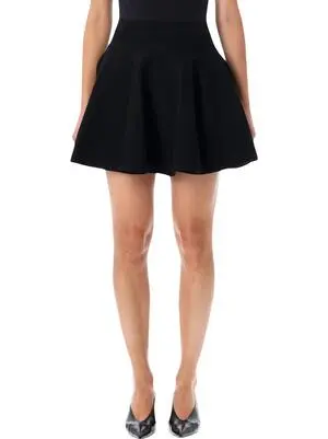 AMI Paris High-waisted A-line Mini Skirt With Embroidered Monogram - Black