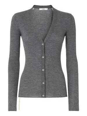 Fendi Wool Rib Knit Cardigan - Grey
