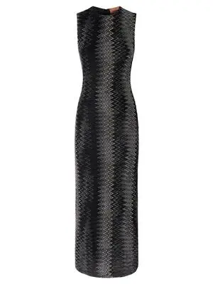 MISSONI Missoni Flared Midi Dress In Viscose Lamé Chevron