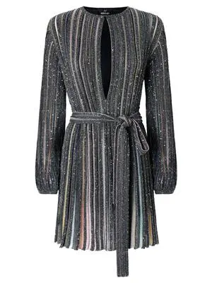 Missoni Short Dress With V-neck And Belt - Black Multicoloured