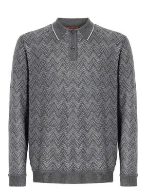 Missoni Long-sleeve Cashmere Zig Zag Polo Shirt - Grey