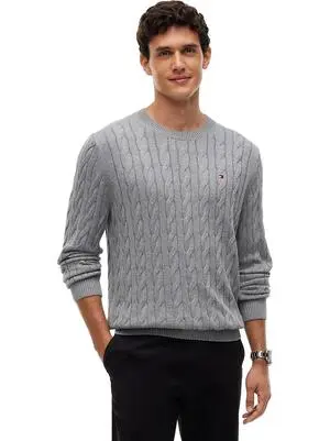 Tommy Hilfiger Cable Knit Crewneck Sweater - Medium Grey Heather