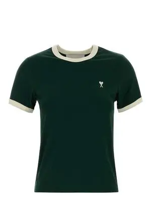 AMI Paris Bottle Green Cotton T-shirt - Red
