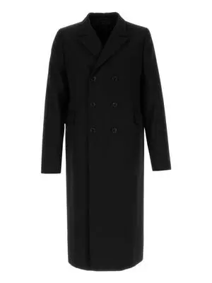 Prada Double Breasted Virgin Wool Overcoat - Black