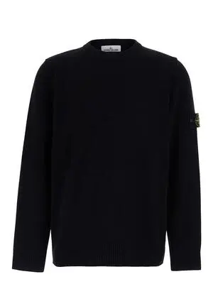 Stone Island Wool Crewneck Sweater With Logo Patch - Black