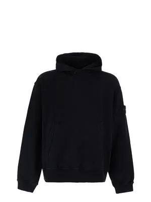 Stone Island Stone Island Men Black Hoodie With Fixed Hood And Logo Patch On The Sleeve In Cotton For Men Black