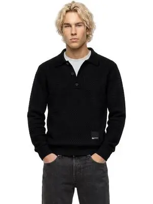 KL JEANS Long-sleeved Knit Polo - Black
