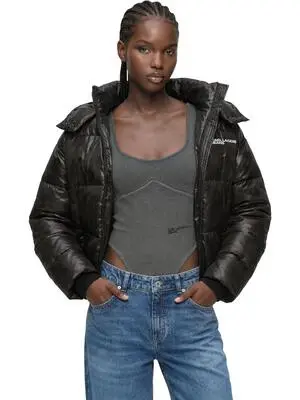 KL JEANS Jeans Cropped Shiny Puffer Jacket - Black