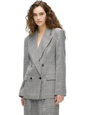 Karl Lagerfeld Structured Checked Double-breasted Blazer - Black-white Houndstooth