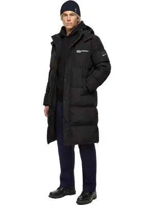 KL JEANS Jeans Longline Puffer Jacket With Removable Hood - Black