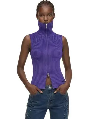 Karl Lagerfeld Sleeveless Zip-up Knit Vest - Prism Violet