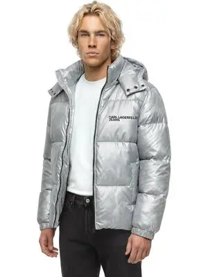 KL JEANS Jeans Padded Hooded Jacket With Glossy Finish - Grey