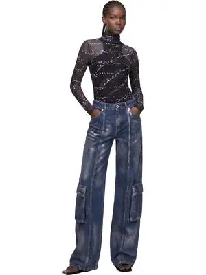 Karl Lagerfeld Utility Cargo Relaxed Fit Jeans Coated Blue