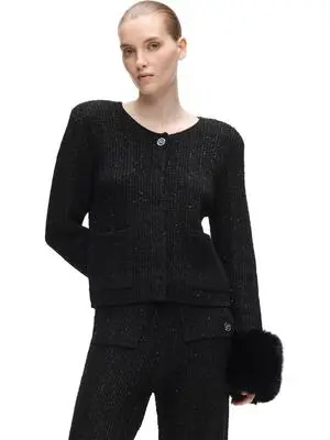Karl Lagerfeld Faux-fur Trimmed Bouclé Knit Cardigan - Black