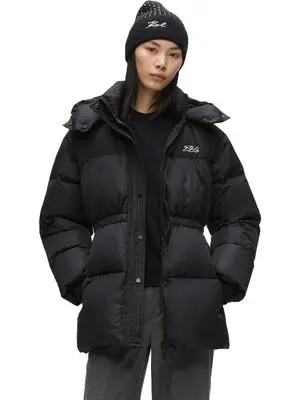 Karl Lagerfeld Karl Lagerfeld Cinched Midi Puffer Jacket Black