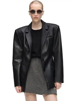Karl Lagerfeld Oversized Technical Leather Blazer - Black