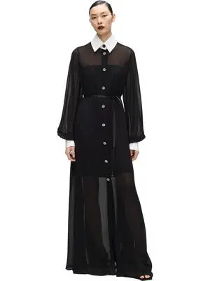 Karl Lagerfeld Kl Studio Georgette Maxi Shirt Dress - Black