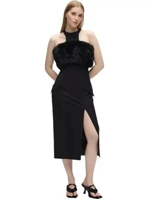 Karl Lagerfeld Faux-fur Trim Midi Dress - Black