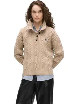 Karl Lagerfeld Ikon Cable Knit Polo Sweater - Hummus