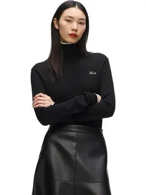 Karl Lagerfeld Merino Wool Turtleneck Sweater - Black