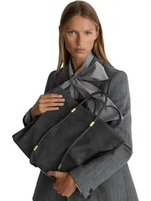 REISS Ramona Suede Oversized Tote Bag - Grey