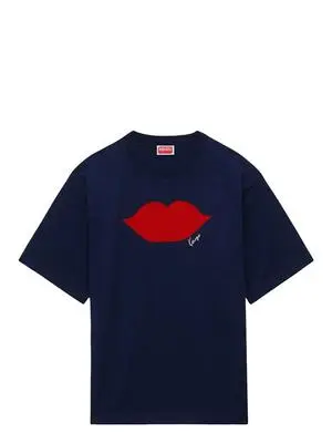 Kenzo Short-sleeved Sweater With Lip Intarsia - Blue