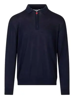 Kiton Zip-neck Polo Sweater Blue