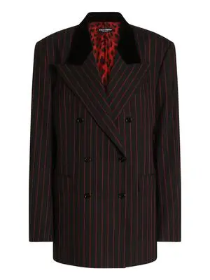 Dolce & Gabbana Double-breasted Jacket In Pinstripe Wool - Multicolor