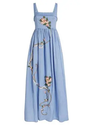 Agua Bendita Cotton Barbara Navegante Maxi Dress - Blue