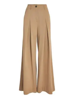 ME+EM Wide-leg Cotton-tencel Modal Trousers - Brown