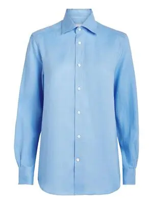 WITH NOTHING UNDERNEATH The Boyfriend Linen Shirt - Blue
