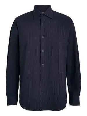 WITH NOTHING UNDERNEATH Seersucker Button-up Shirt - Navy