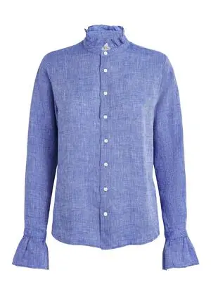 WITH NOTHING UNDERNEATH Linen Kew Blouse - Blue