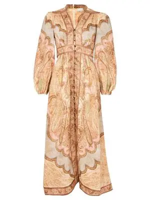 Zimmermann Wanderlust Deep V-neck Midi Dress - Nude