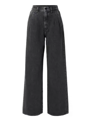 GOLDSIGN Pleated High-rise Wide-leg Jeans - Black