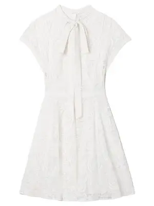 Zuhair Murad Tie-detailed Crepe-trimmed Corded Lace Mini Dress - No