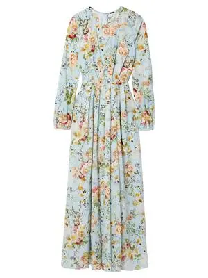 Adam Lippes Pleated Floral-print Cotton-voile Maxi Dress - White