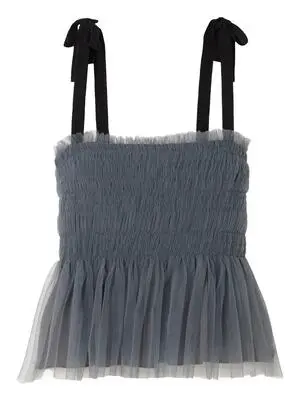 MOLLY GODDARD Molly Goddard Lydia Shirred Tulle Peplum Top