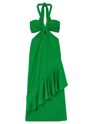Johanna Ortiz Ruffled Cutout Satin-jacquard Halterneck Midi Dress - No