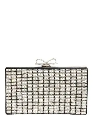 SELF-PORTRAIT Bow-embellished Crystal-embellished Clutch Bag - Silver