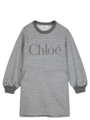 Chloé Logo-print Long-sleeve Dress - Gray