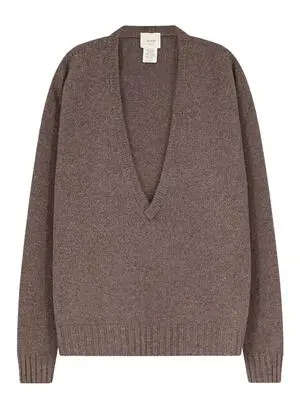 ALYSI V-neck Knitted Jumper - Brown