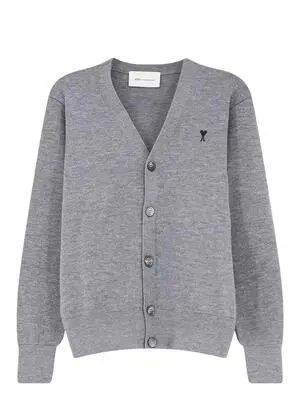 AMI Paris Ami Paris V-Neck Embroidered Cardigan Grey