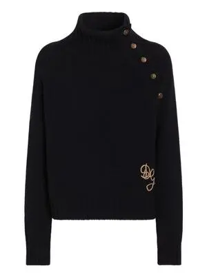 Dolce & Gabbana Smooth Knit Turtleneck With Logo Detail - Blue