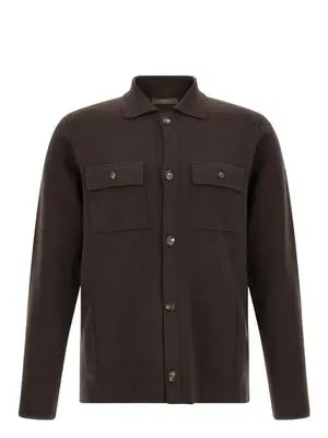 ZANONE Long-sleeve Cardigan With Collared Neckline And Chest Pockets - Brown
