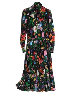 Gucci Flora Print Pleated Midi Dress - Multi-color